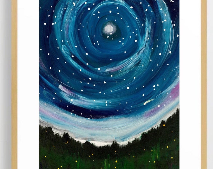Hope | Starry Night Sky & Forest | Firefly Art Print | Nature Nursery ...