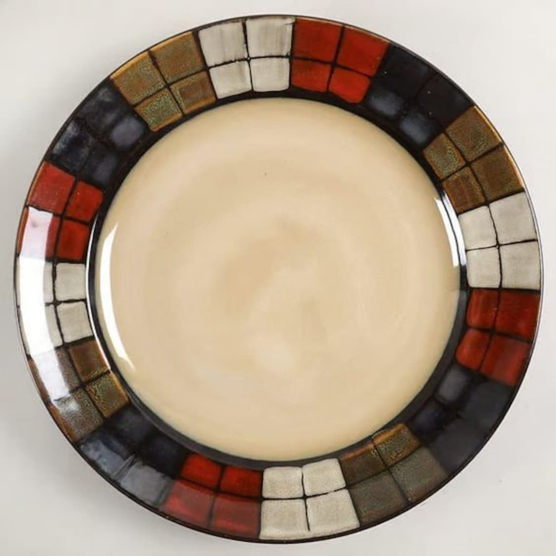5 Dinner PLATES / PFALTZGRAFF Calico / Brown Beige Red Dark Teal ...