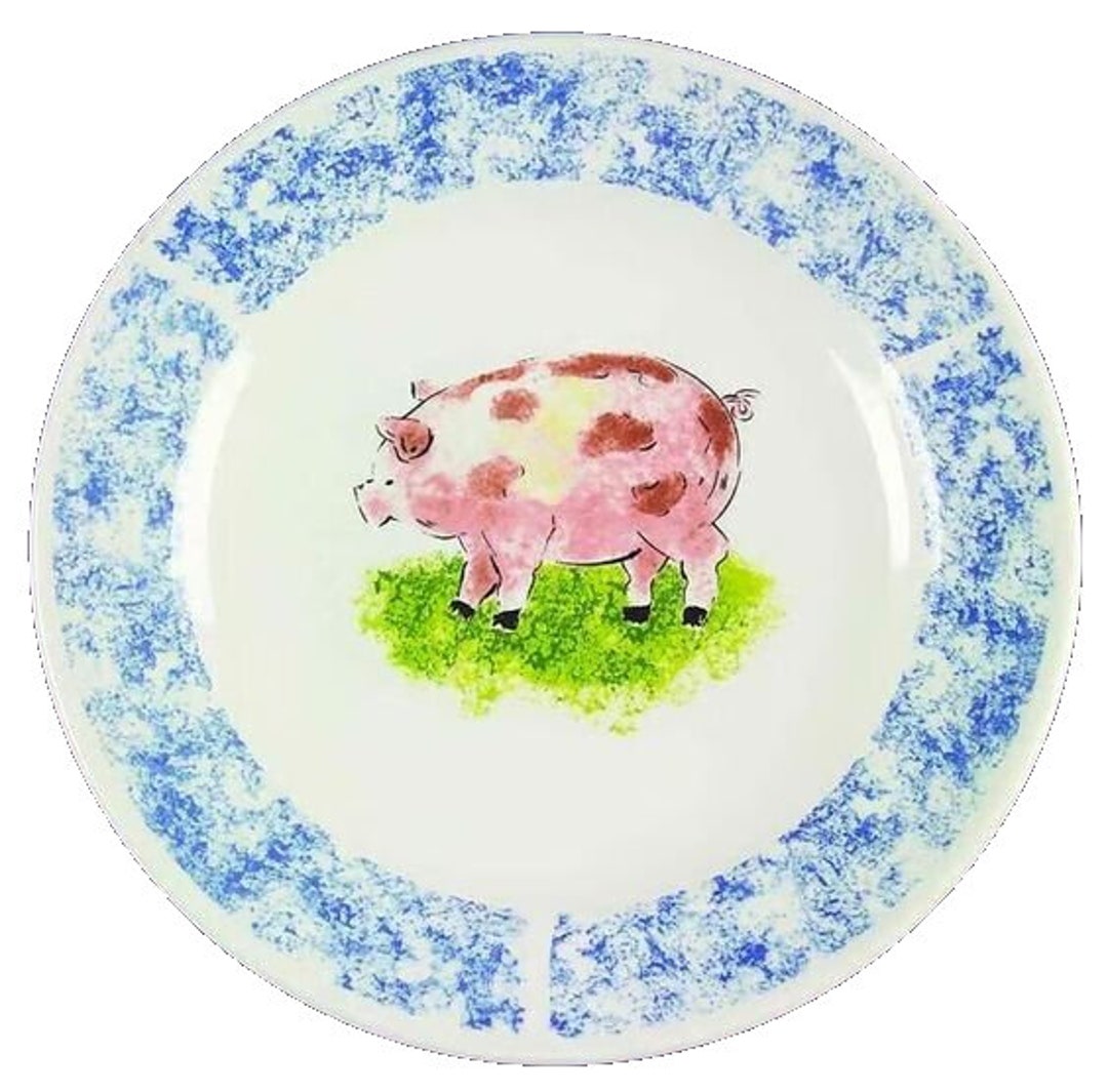 2 Dinner Plates / TABLETOPS UNLIMITED Country Barn PIG / White Pink ...