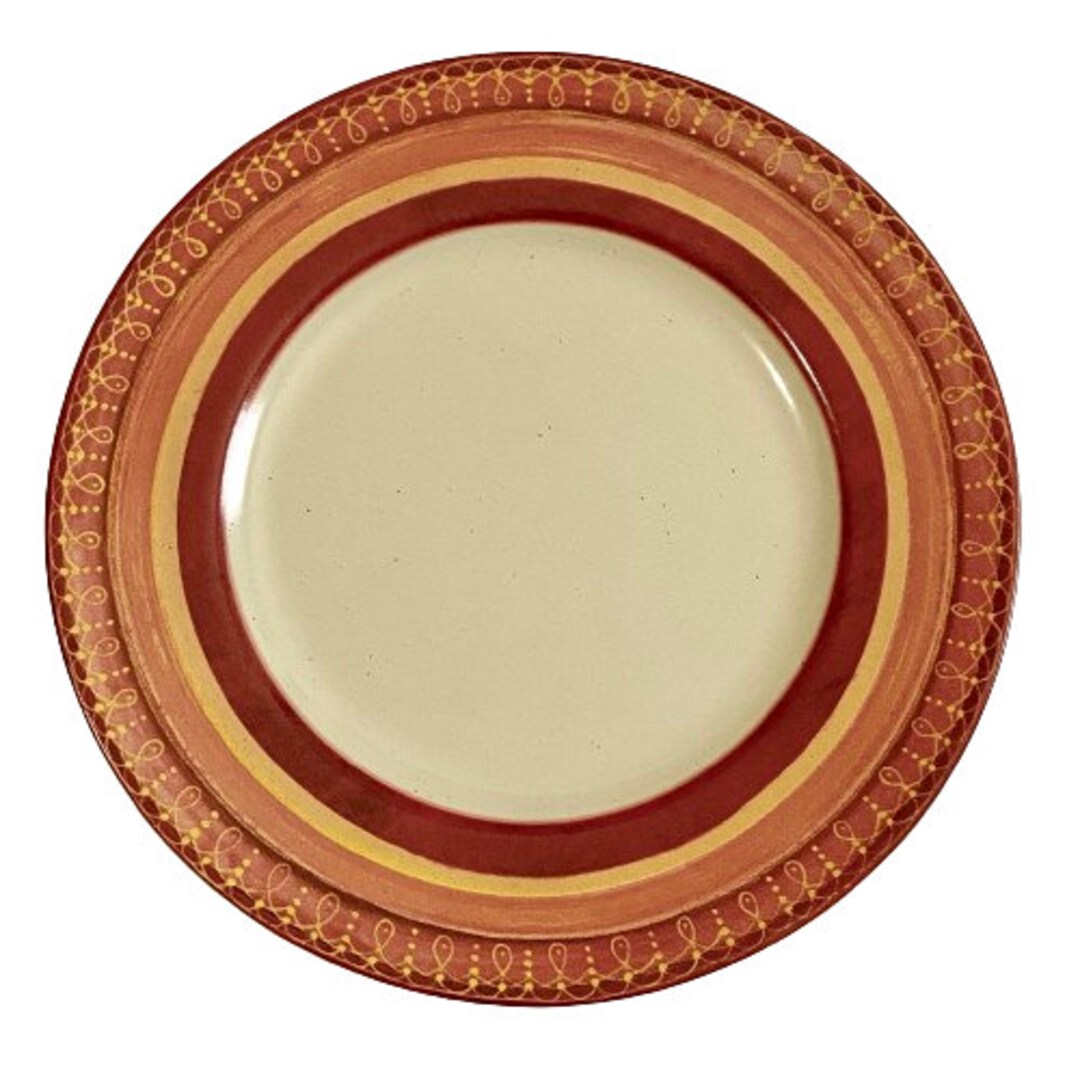 5 Dinner PLATES / Pier 1 LUGANO Stoneware / Cream Orange Red Yellow ...