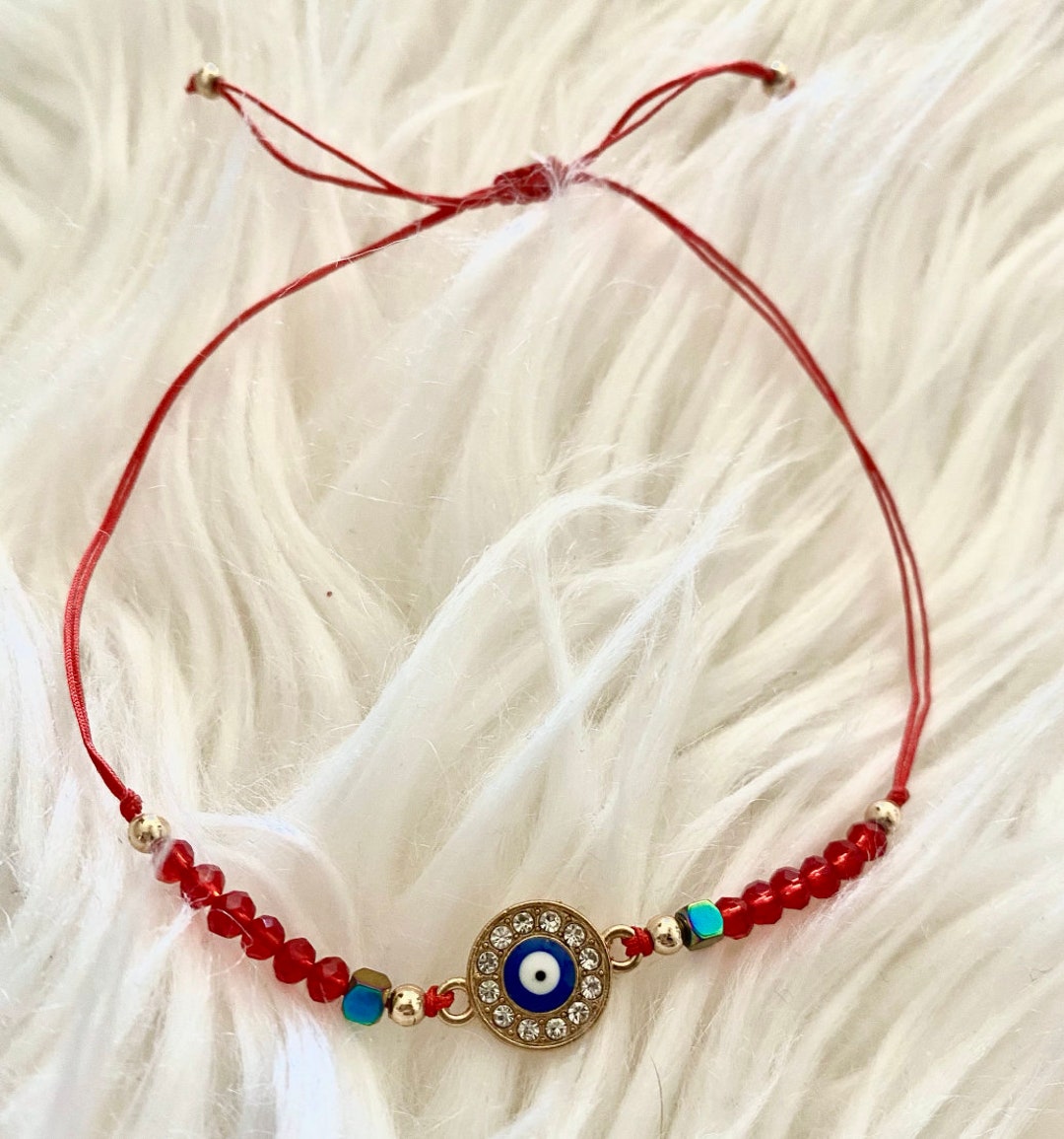 Red Beaded Evil Eye Protection Charm Bracelet - Etsy