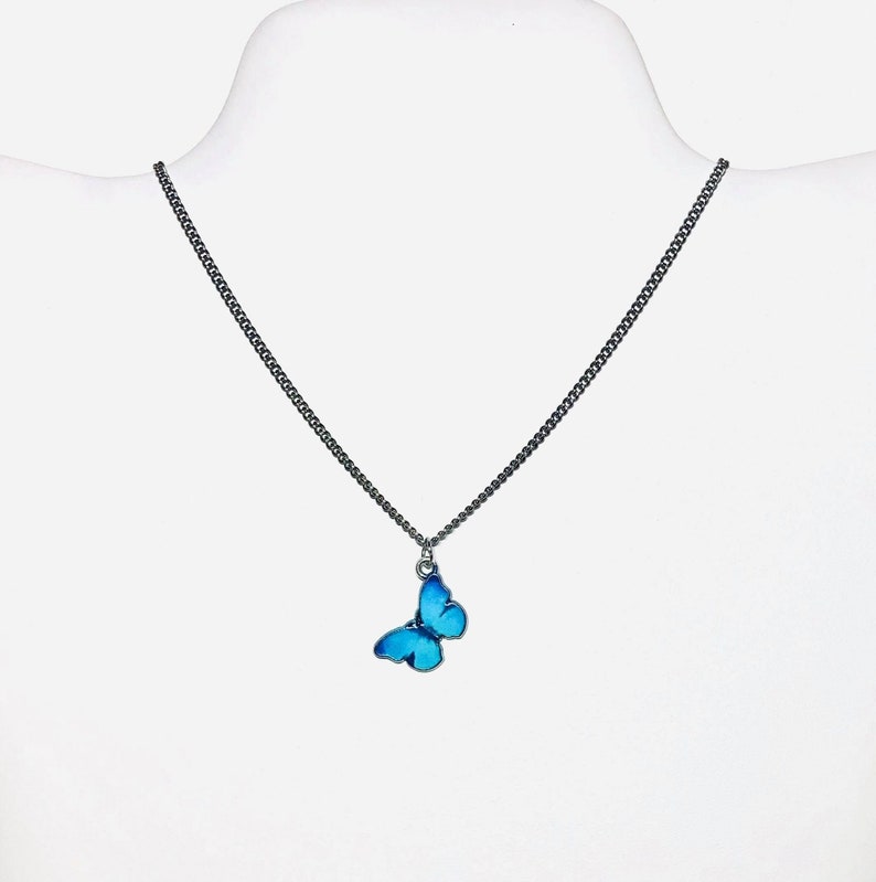 Blue Butterfly Charm Necklace Blue Butterfly Charm Pendant Stainless ...