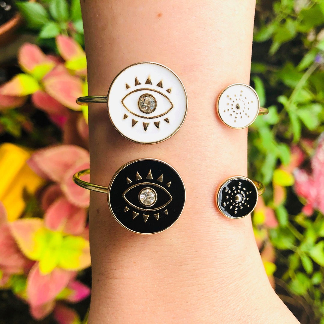 Evil Eye Bangle Bracelet | Gold Evil Eye Cuff Bracelet | Black Evil Eye ...
