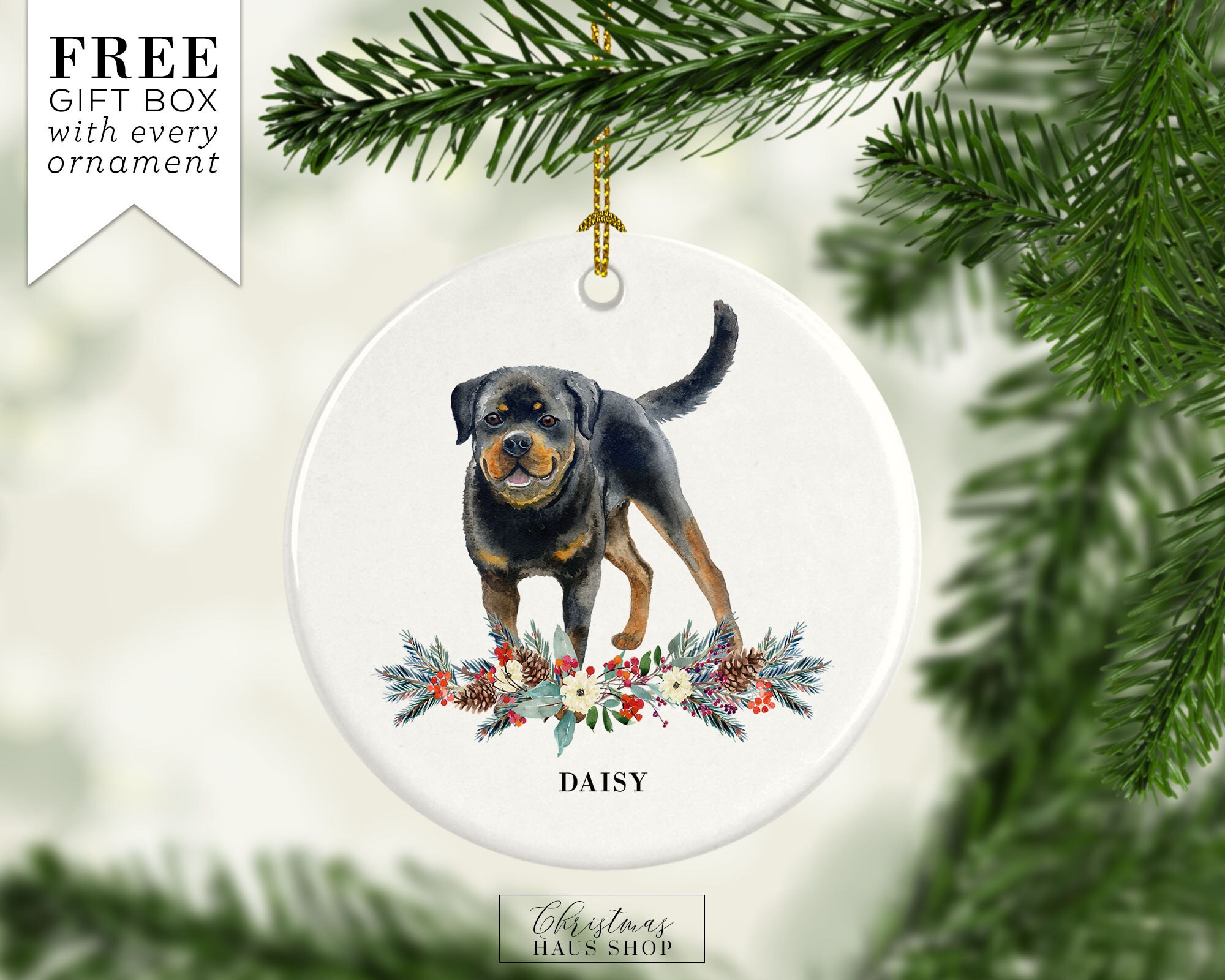Rottweiler Dog Ornament Personalized Pet Ceramic Christmas - Etsy UK