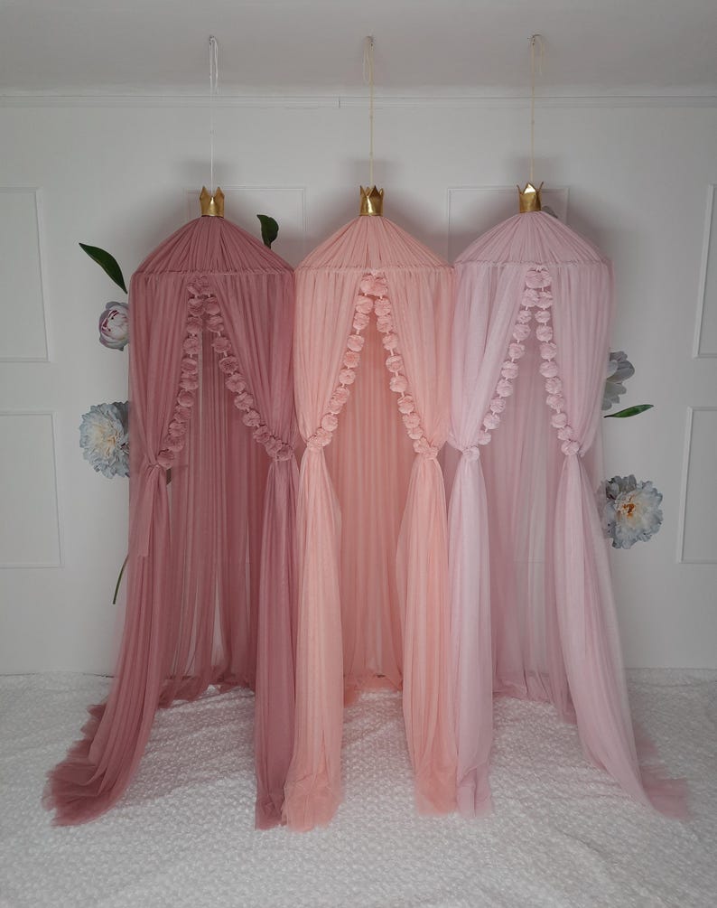 White Tulle Canopy, Baby Bed Baldachine, Hanging Crib Canopy, White ...