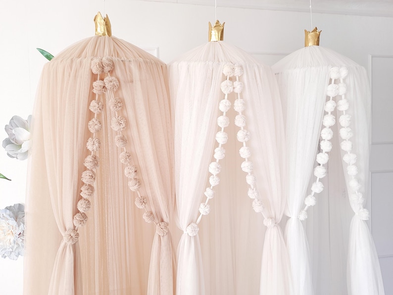 White Tulle Canopy, Baby Bed Baldachine, Hanging Crib Canopy, White Play Tent, Nursery Kids ...