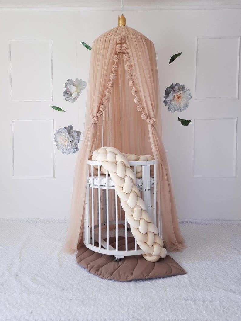 White Tulle Canopy, Baby Bed Baldachine, Hanging Crib Canopy, White ...