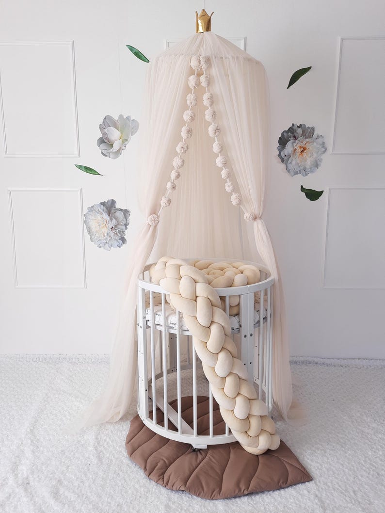 White Tulle Canopy, Baby Bed Baldachine, Hanging Crib Canopy, White ...