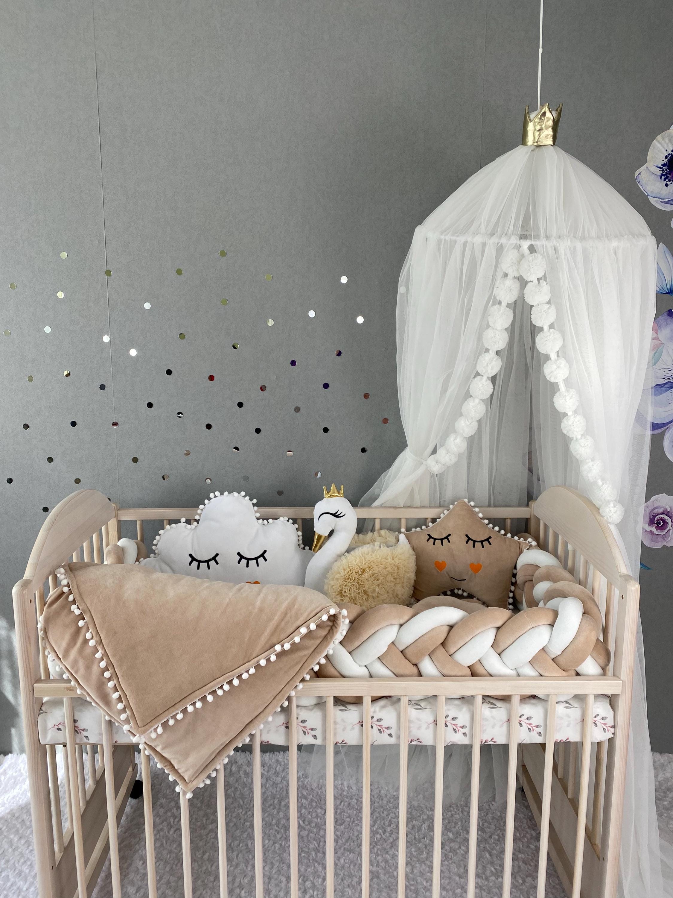 White Tulle Canopy, Baby Bed Baldachine, Hanging Crib Canopy, White ...