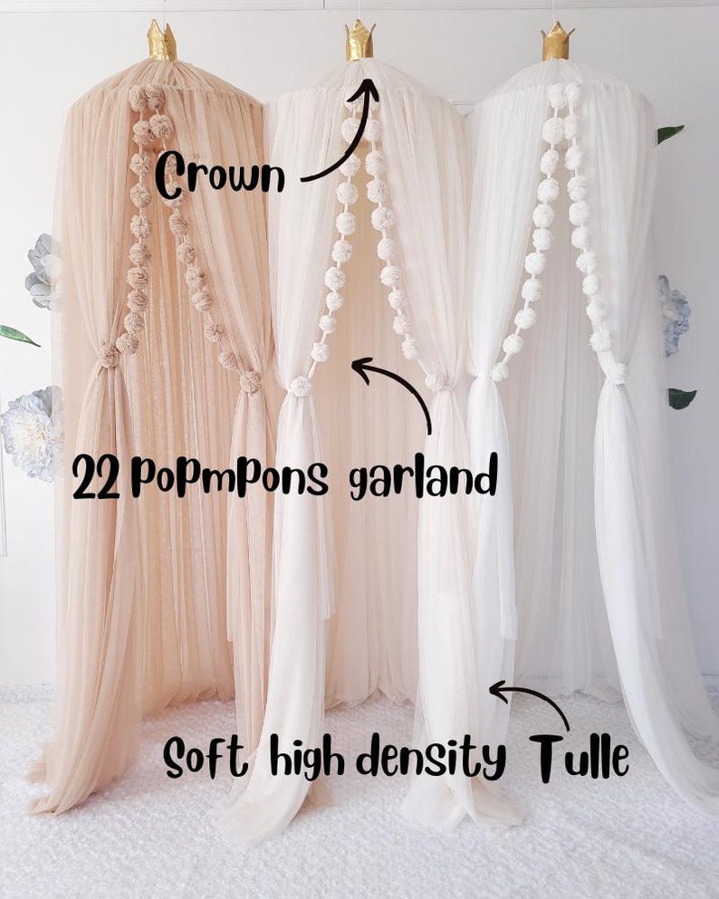 White Tulle Canopy, Baby Bed Baldachine, Hanging Crib Canopy, White Play Tent, Nursery Kids ...