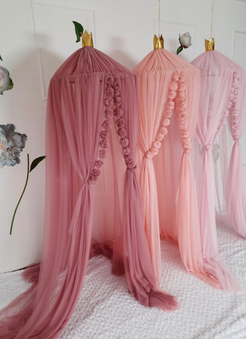 White Tulle Canopy, Baby Bed Baldachine, Hanging Crib Canopy, White Play Tent, Nursery Kids ...