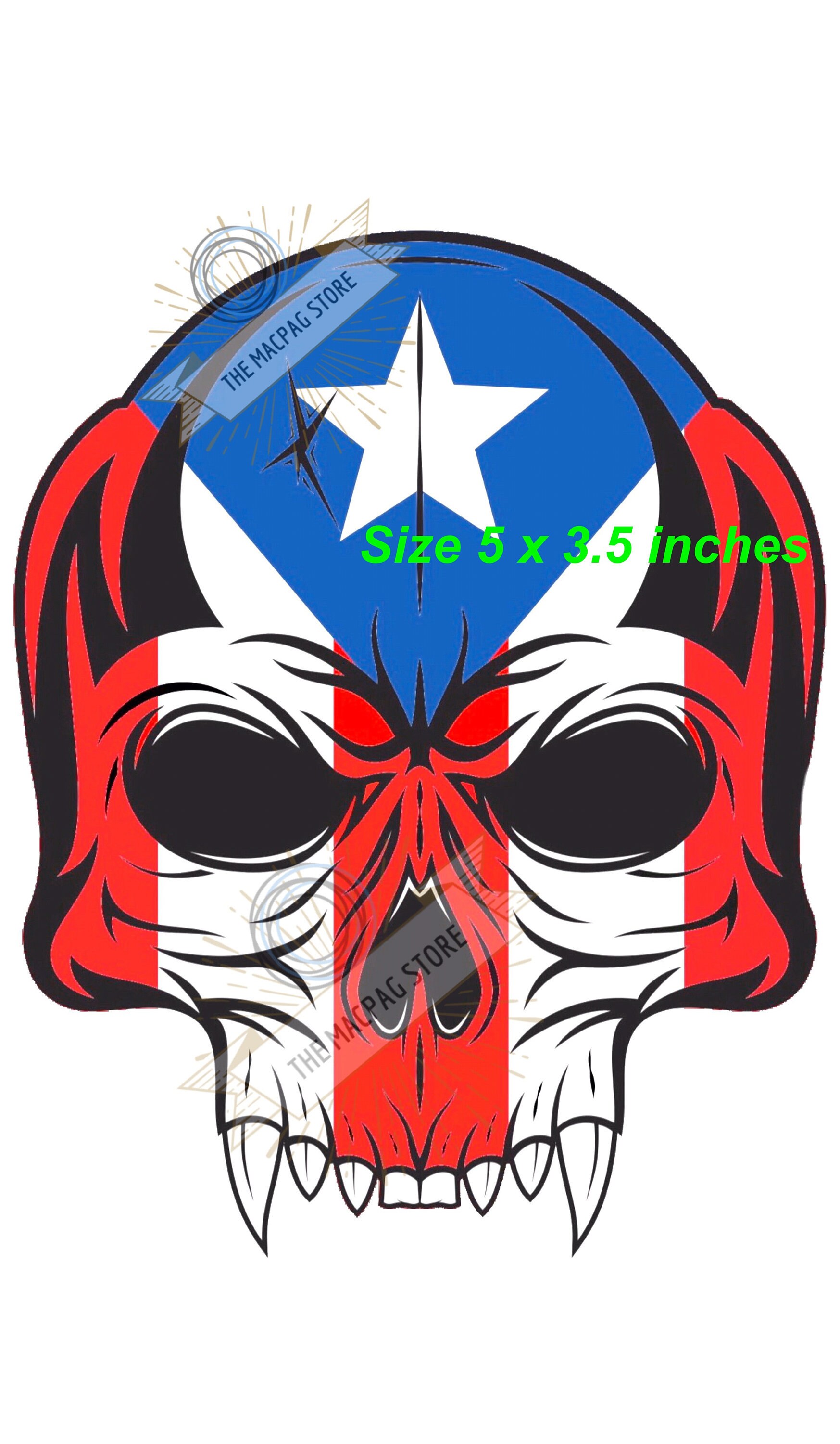 Puerto Rico Flag Sticker Decal, Puerto Rican Skull Flag, Boricua ...