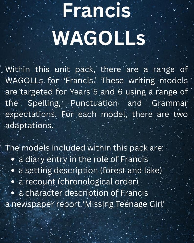 KS2 Writing Models: Francis Suspense Unit Wagolls (years 5 & 6) - Etsy