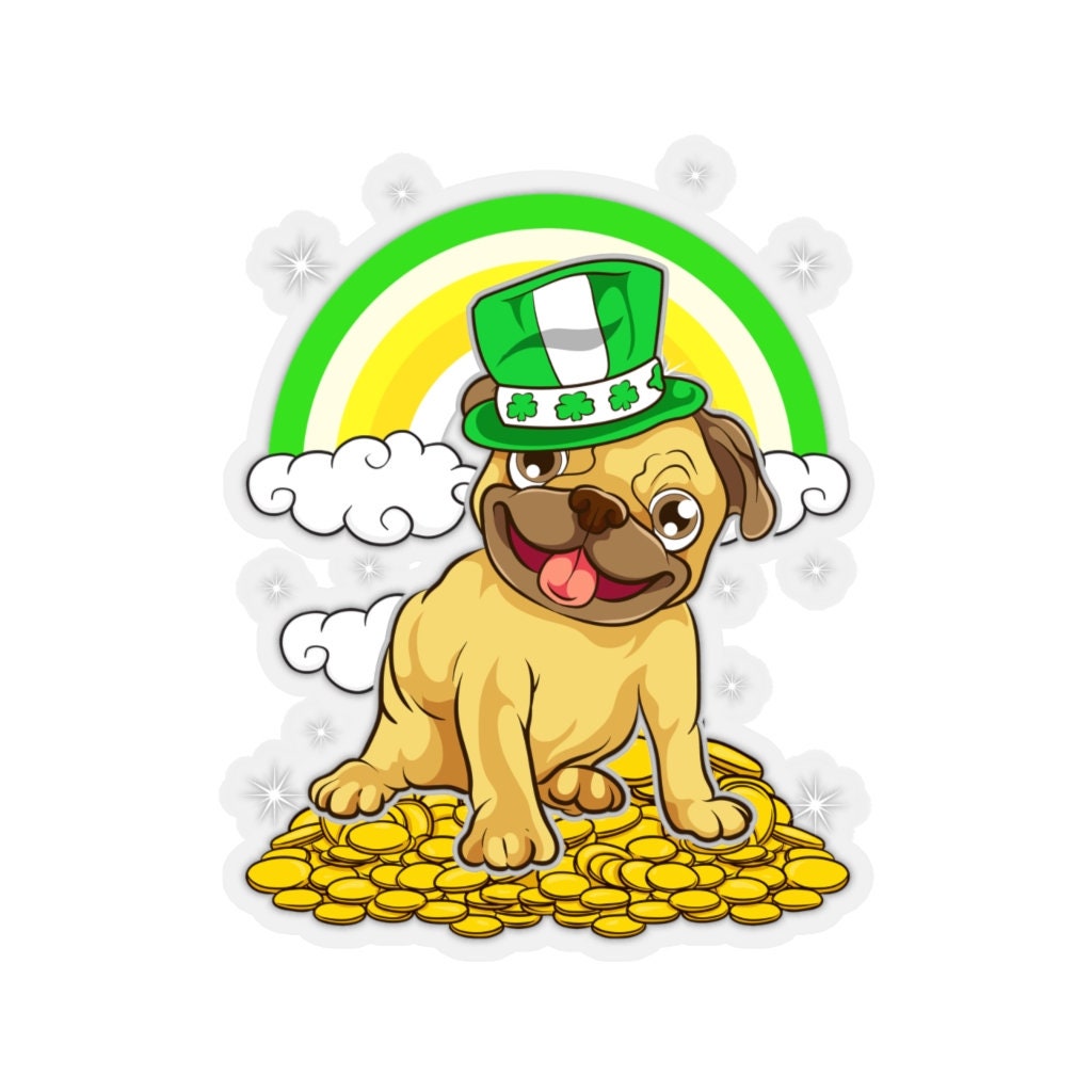St. Patrick's Day Cute Pug With Irish Hat and Gold Sticker - Etsy Australia