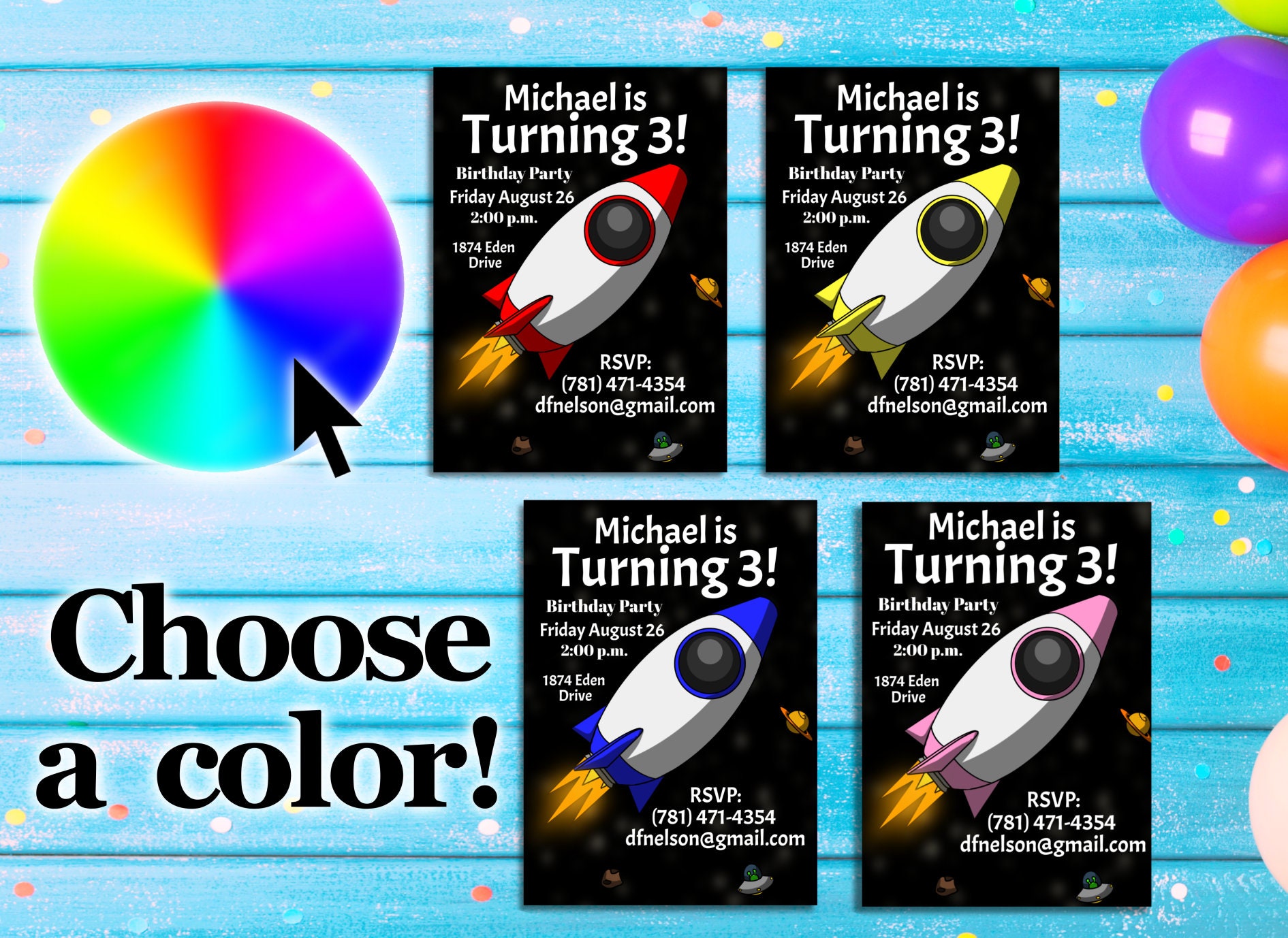 EDITABLE Rocketship Birthday Invitation 5x7 Customizable Digital Boy's ...