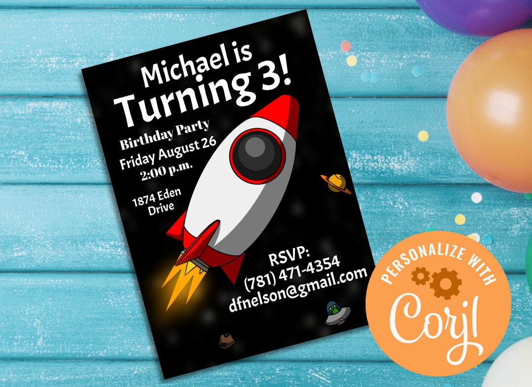 EDITABLE Rocketship Birthday Invitation 5x7 Customizable Digital Boy's ...