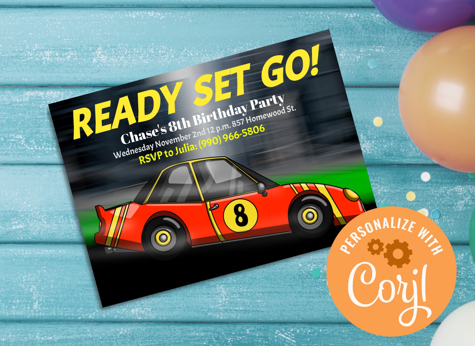 EDITABLE Racecar Birthday Invitation 7x5 Customizable - Etsy