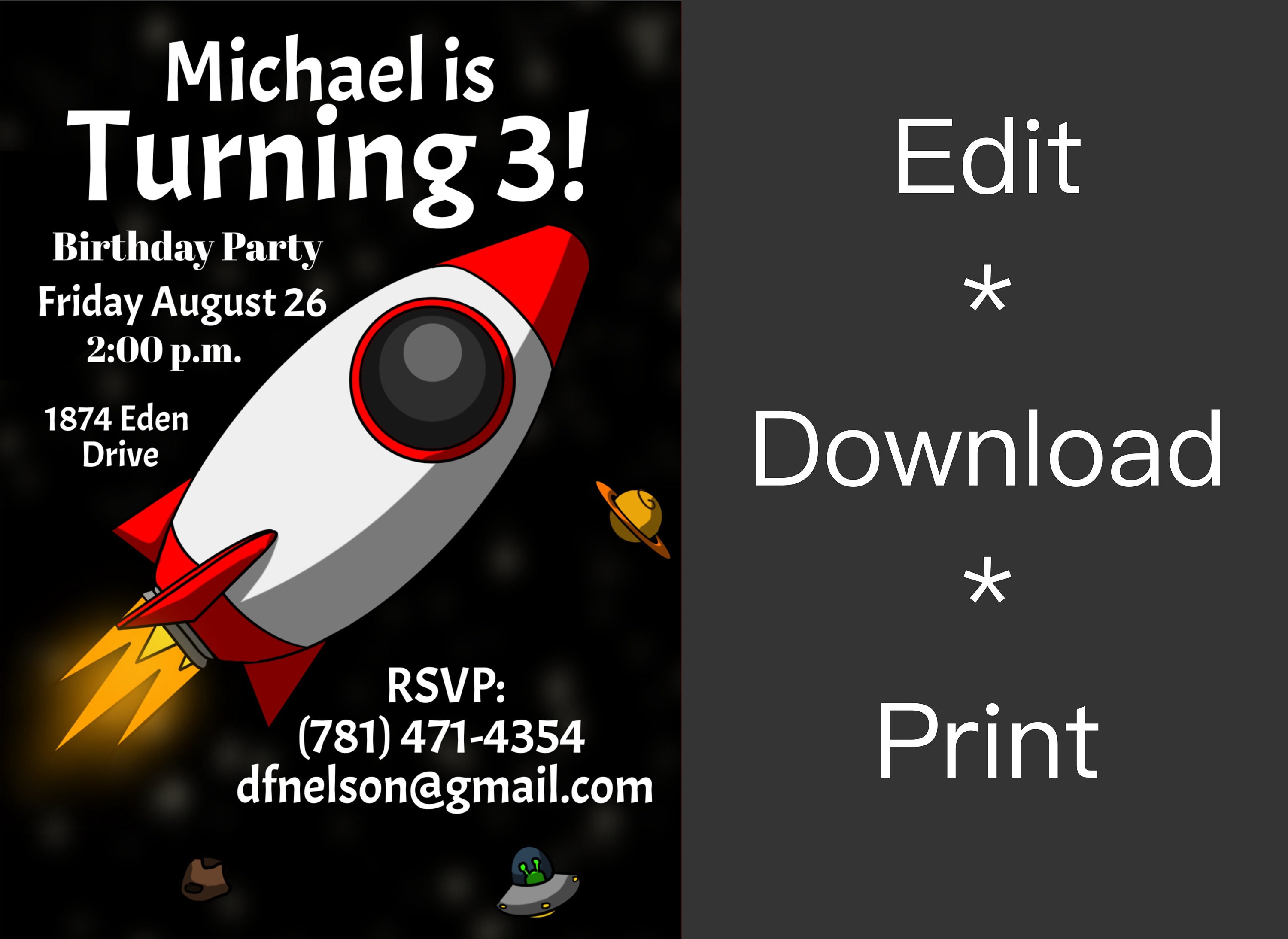 EDITABLE Rocketship Birthday Invitation 5x7 Customizable Digital Boy's ...