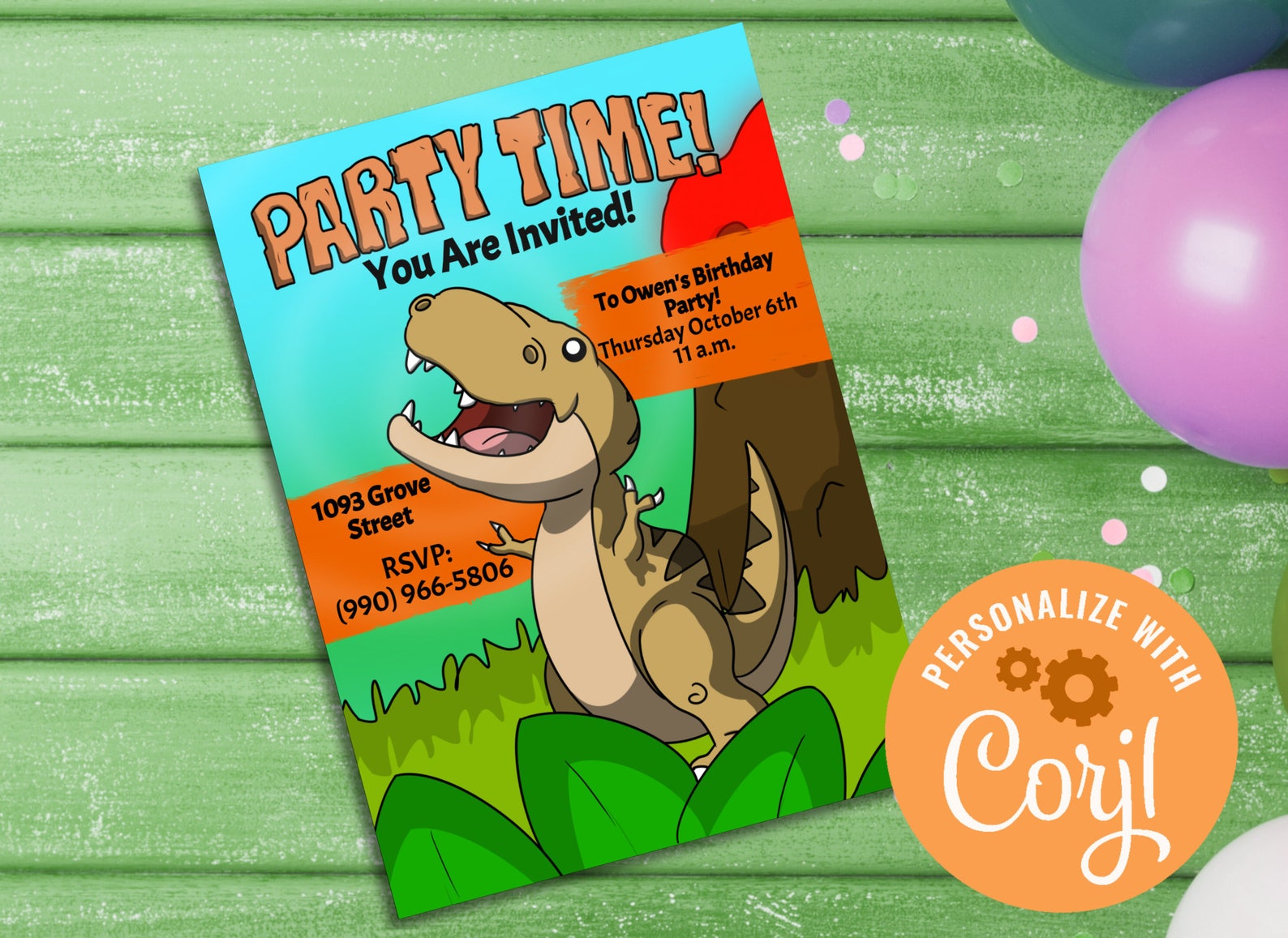 EDITABLE Dinosaur Birthday Invitation 5x7 Customizable Etsy