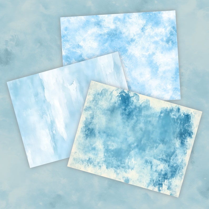Blue Tones Printable Paper, Textured Watercolour Junk Journal Pages ...