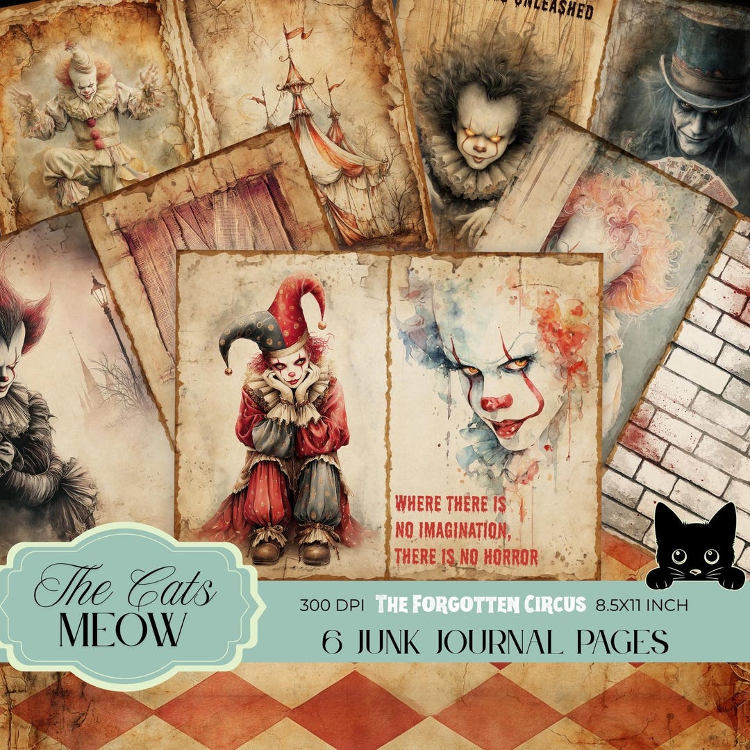 Spooky Halloween Junk Journal Kit With Creepy Clown, Scary Circus ...