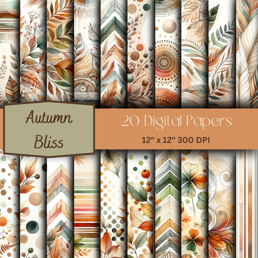 Watercolor Autumn Scrapbook Paper Pack, 12x12 Digital Backgrounds, Fall ...