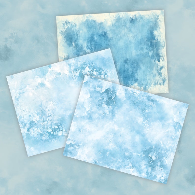 Blue Tones Printable Paper, Textured Watercolour Junk Journal Pages ...