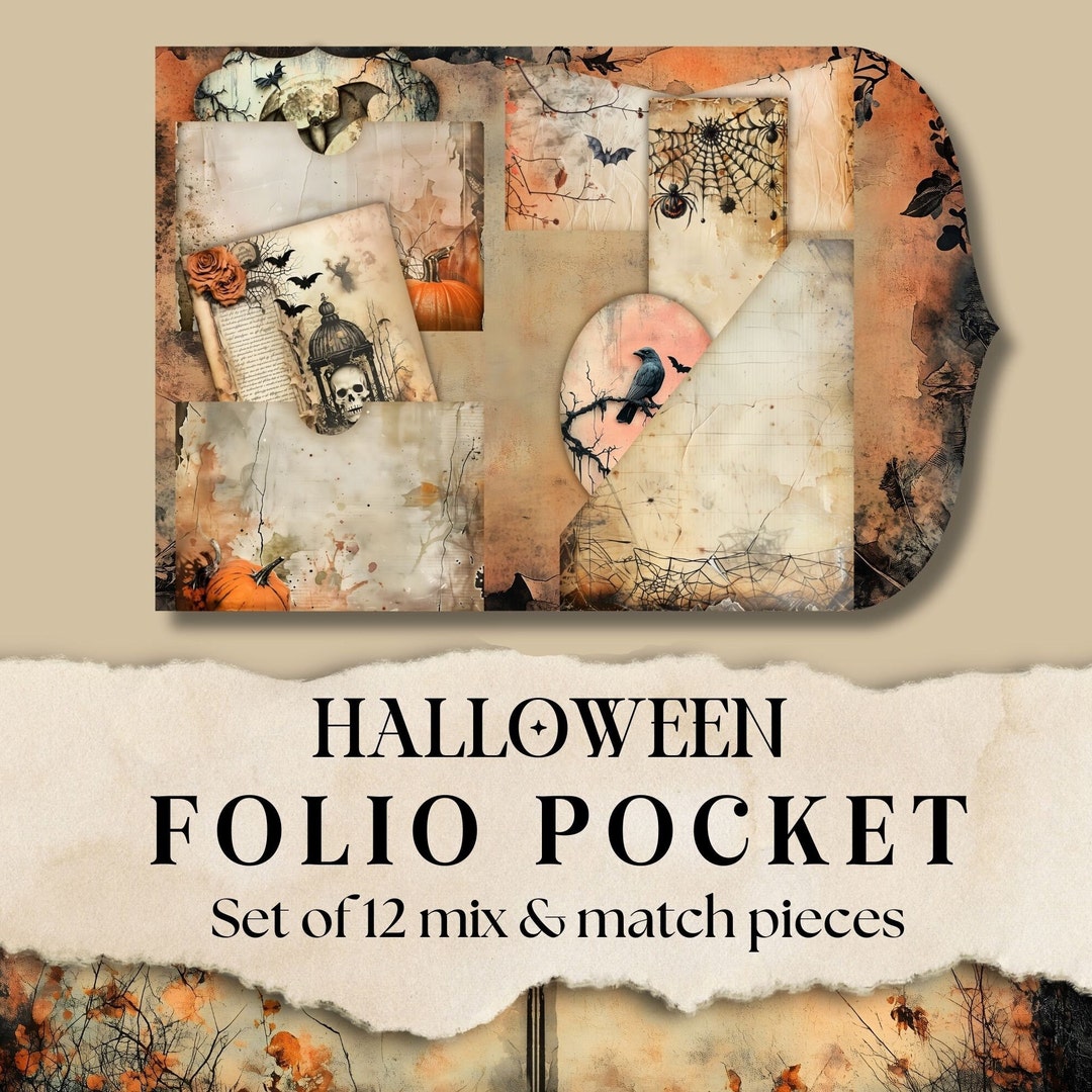 Halloween Spooky Junk Journal Folio Printable, 12 Piece Mix & Match Tag ...