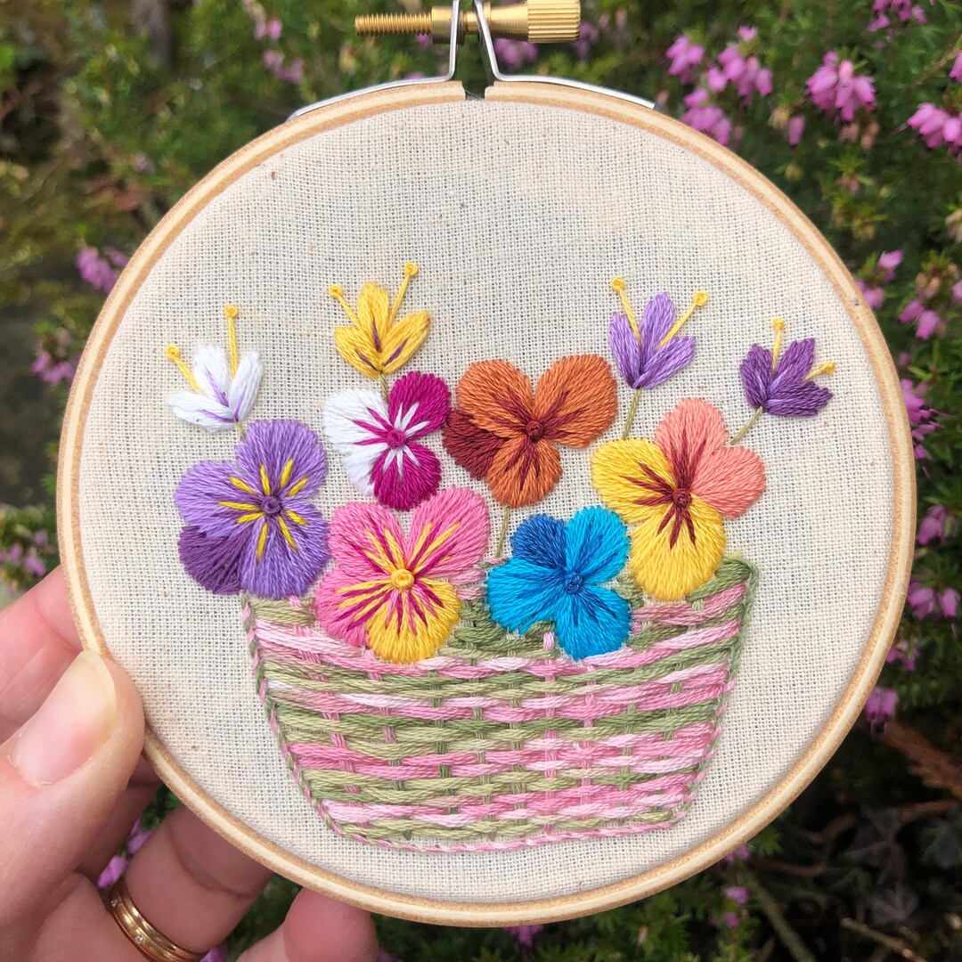 Spring Basket PDF Embroidery Pattern - Pansy, Crocus - Etsy