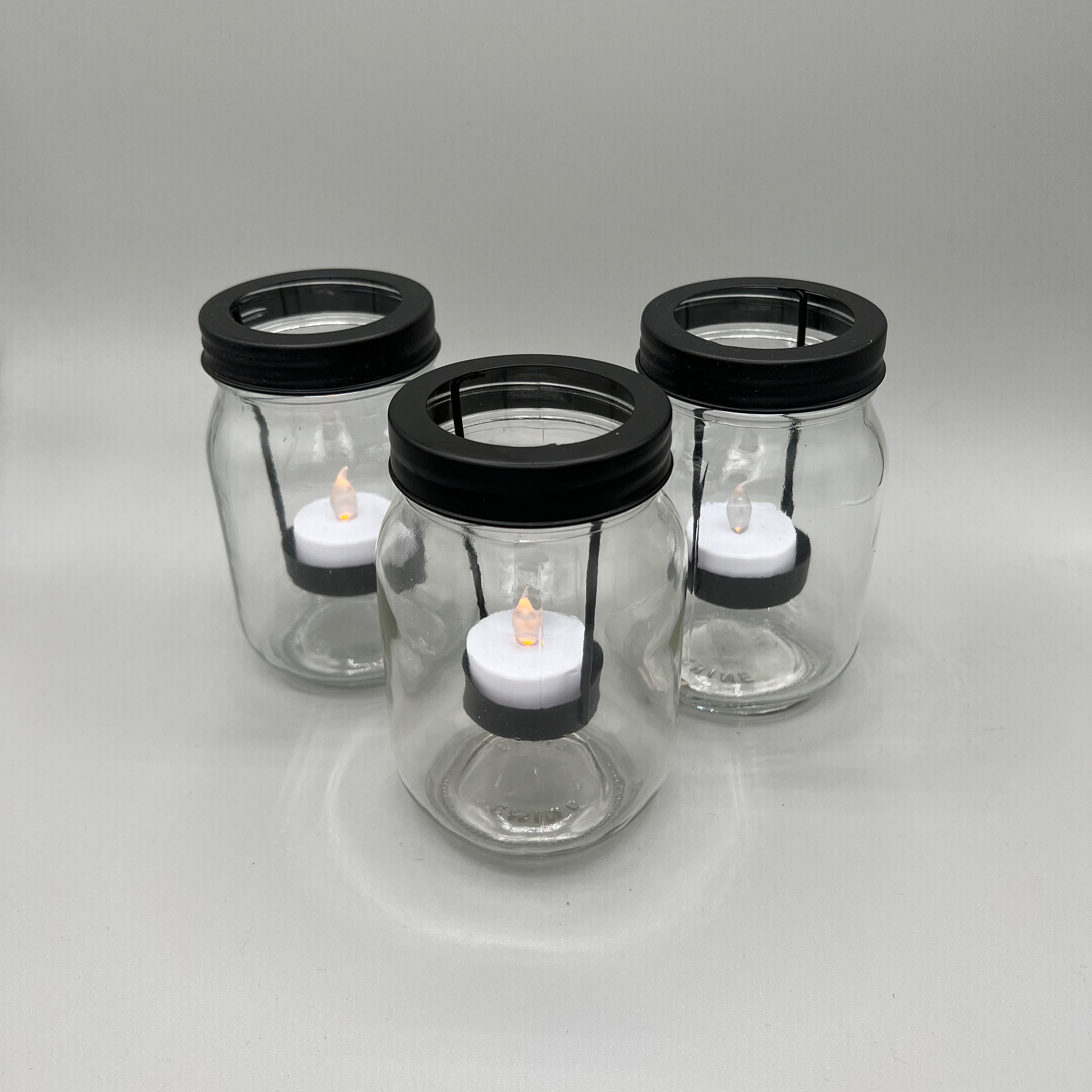 Black Mason Glass Jar Tealight Candle Holder With Optional Included ...