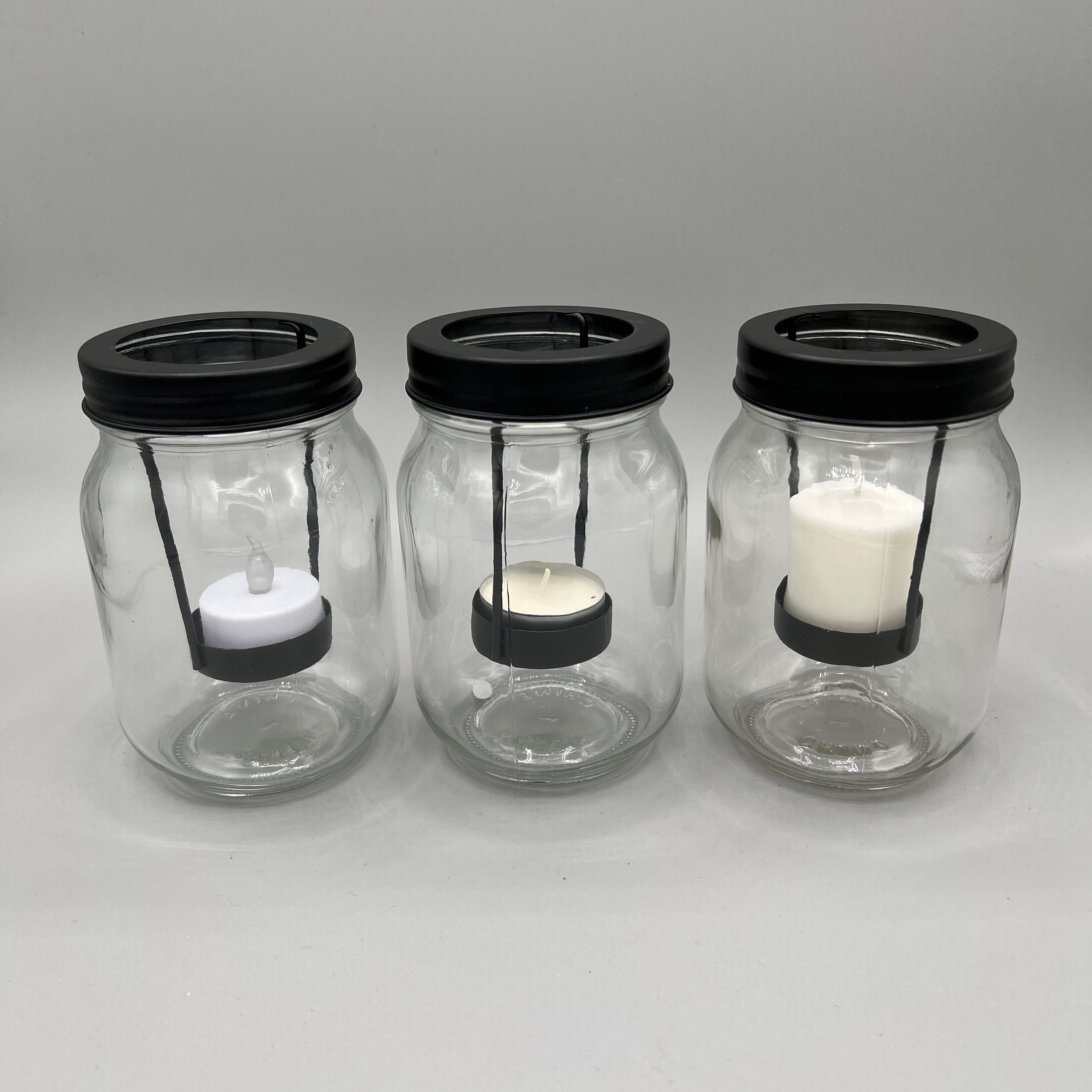 Black Mason Glass Jar Tealight Candle Holder With Optional Included ...