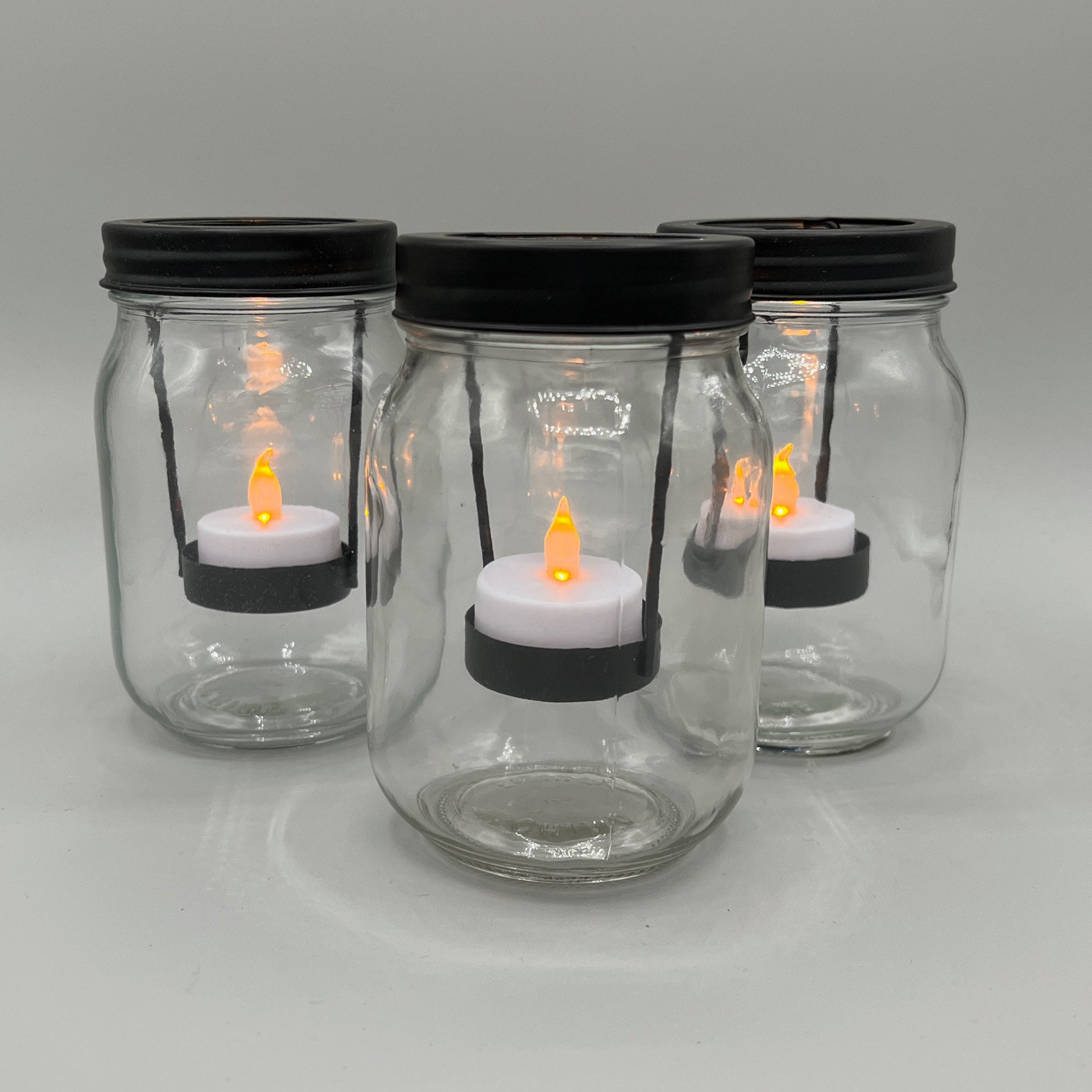 Black Mason Glass Jar Tealight Candle Holder With Optional Included ...