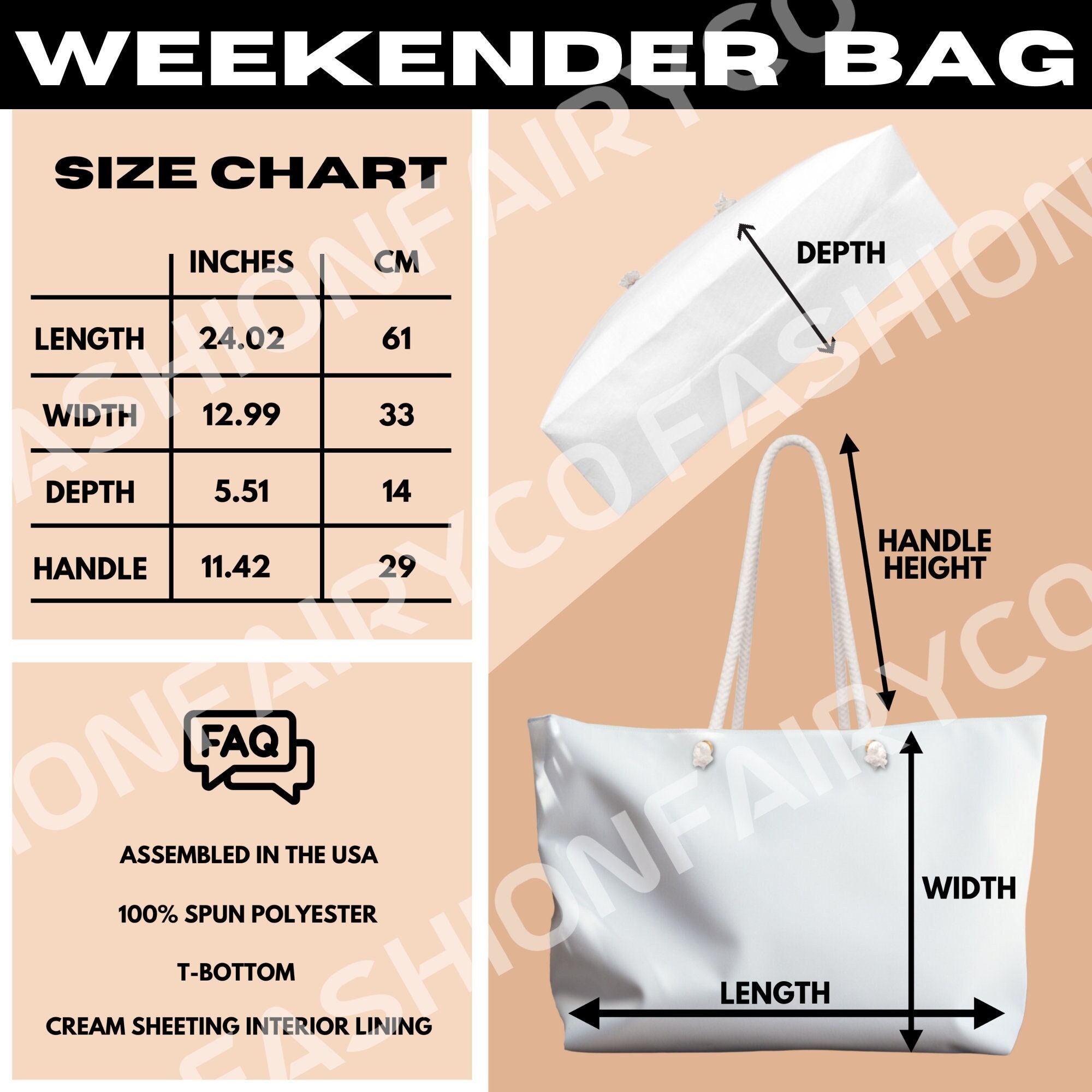 Weekender Bag Size Chart: Printify Sizing Guide (PNG) - Etsy