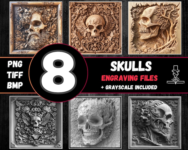 Skull 3D Illusion Laser Engraving Bundle (digital Files) : Gothic| PNG ...