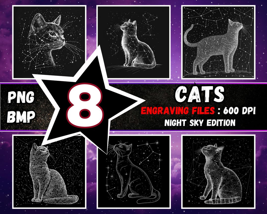 Cat Star Constellation Laser Engraving Files: Night Sky Theme (PNG ...