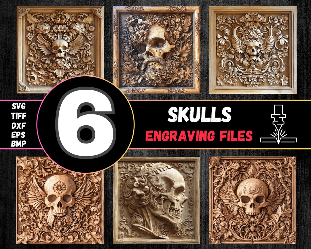 Skull 3D Illusion Laser Engraving Bundle, Skulls Lightburn Files, Head ...