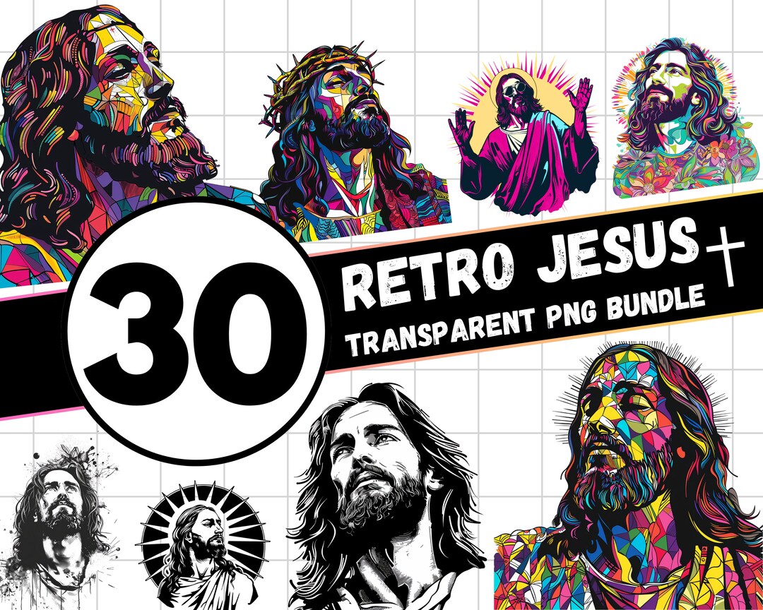 Retro Jesus Design Digital Transparent Background PNG, Religious PNG ...