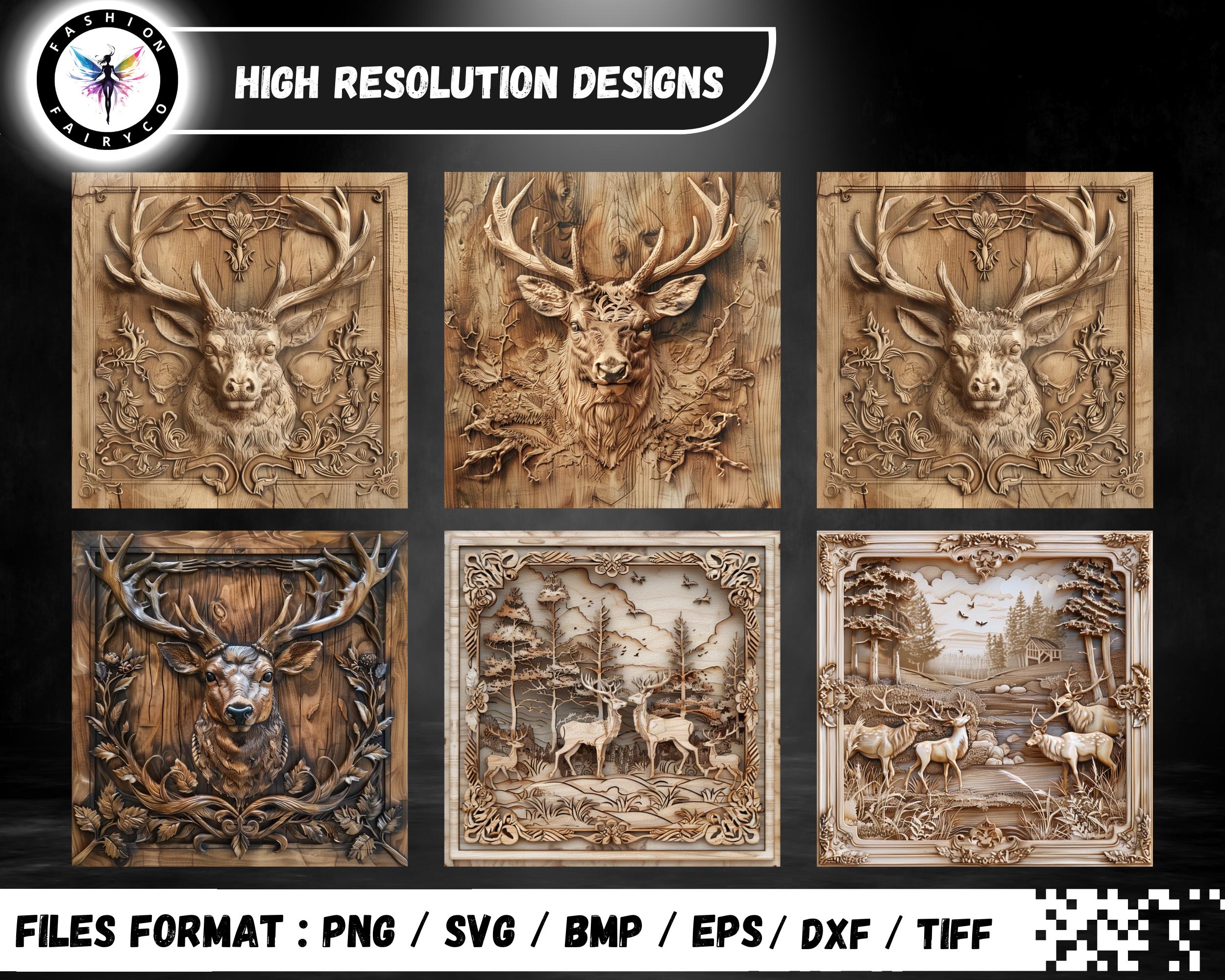 Deer 3D Illusion Laser Engraving Files, Grayscale Antler Designs (PNG ...