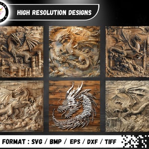 Dragon 3D Illusion Laser Engraving Bundle, Dragons Files, Grayscale ...