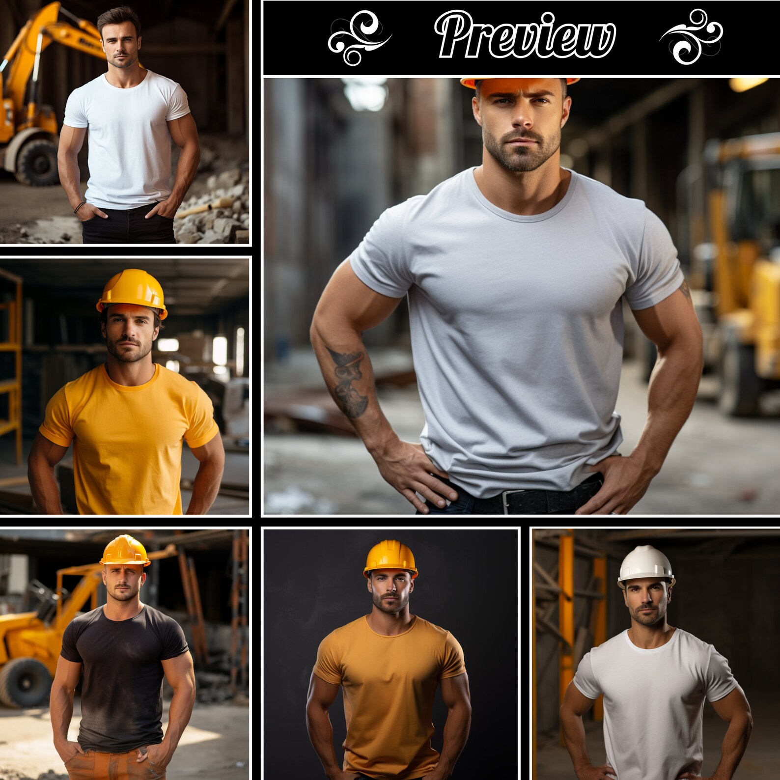 Men Construction T-shirt Mockup Bundle, Construction Worker T-shirt ...