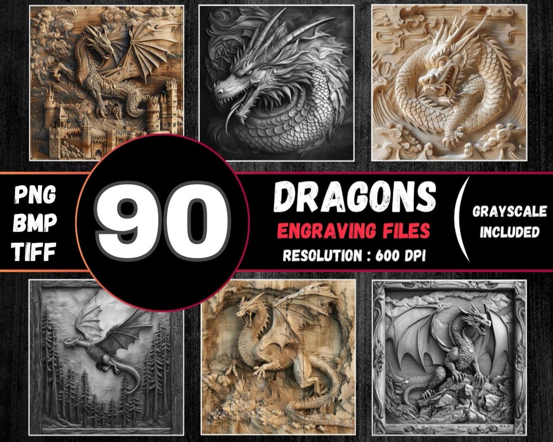Dragon 3D Illusion Laser Engraving Bundle, Dragons Files, Grayscale ...