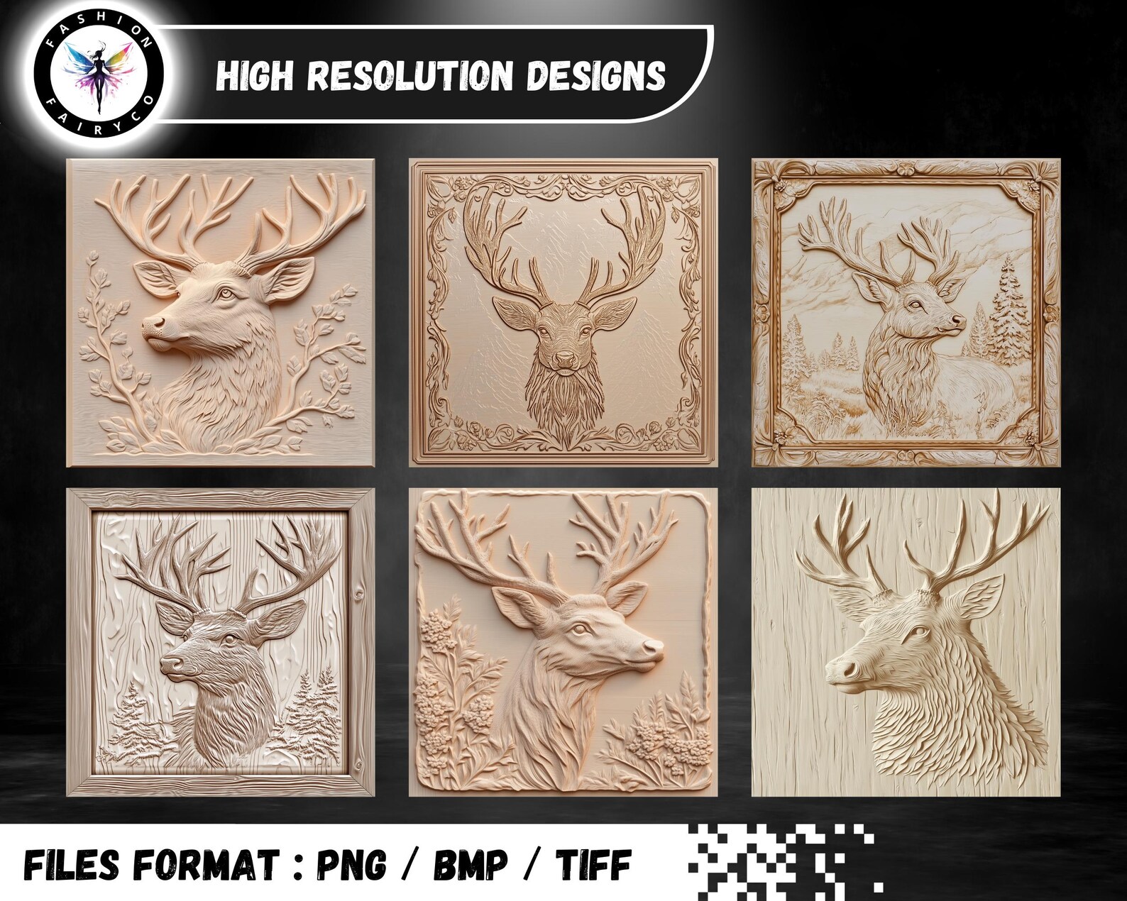 Deer 3D Illusion Laser Engraving Files, Grayscale Antler Designs (PNG ...