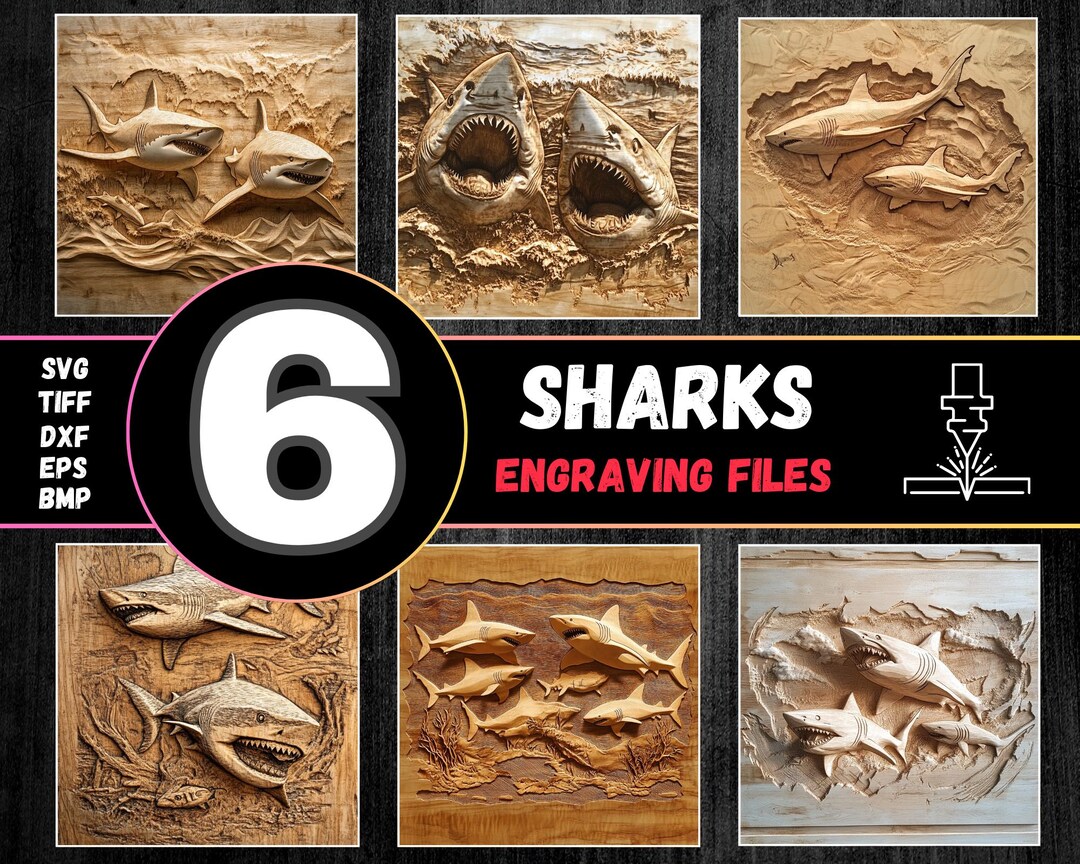 Sharks 3D Illusion Laser Engraving Bundle, Shark Laserburn Files, Great ...