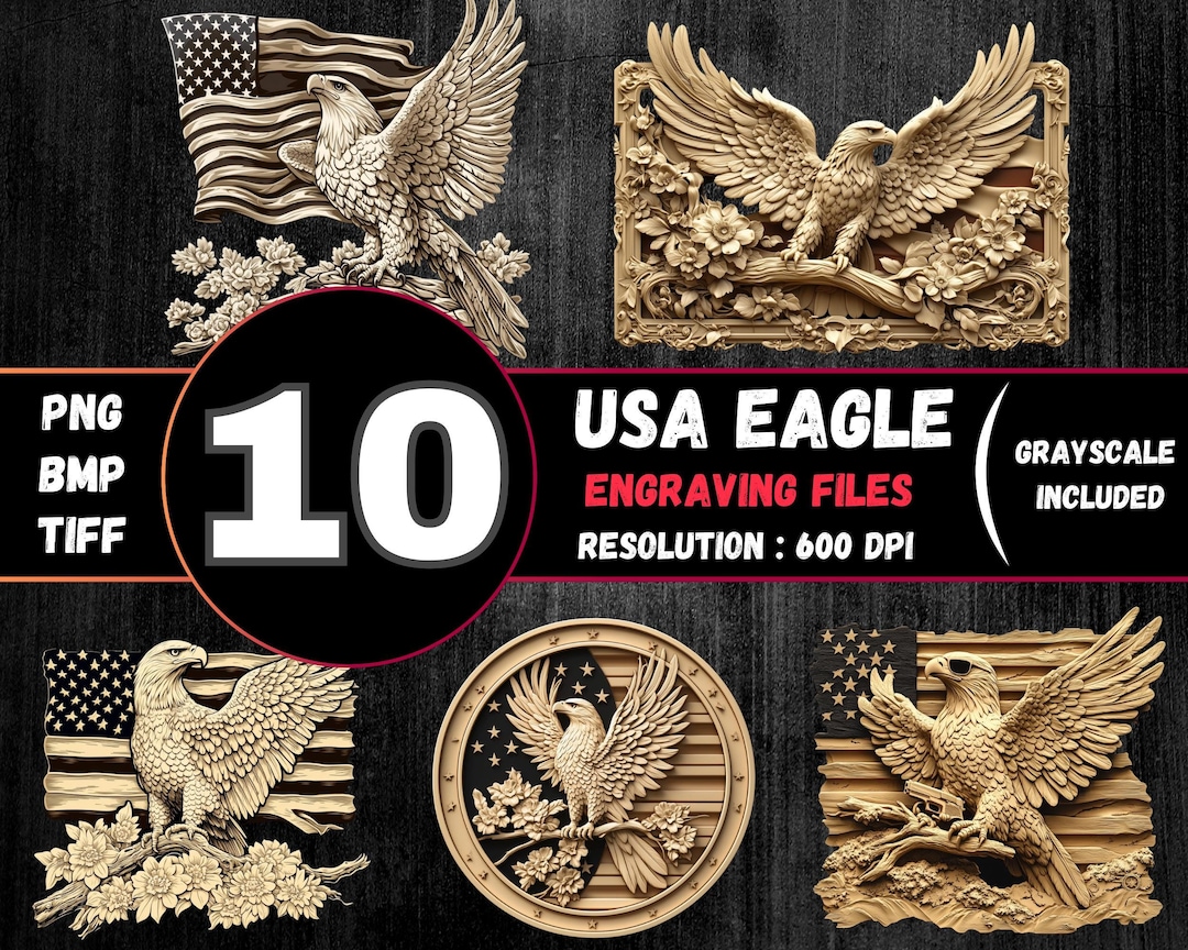 3D Eagle Laser Engraving Files, Lightburn Grayscale Files in PNG / BMP ...