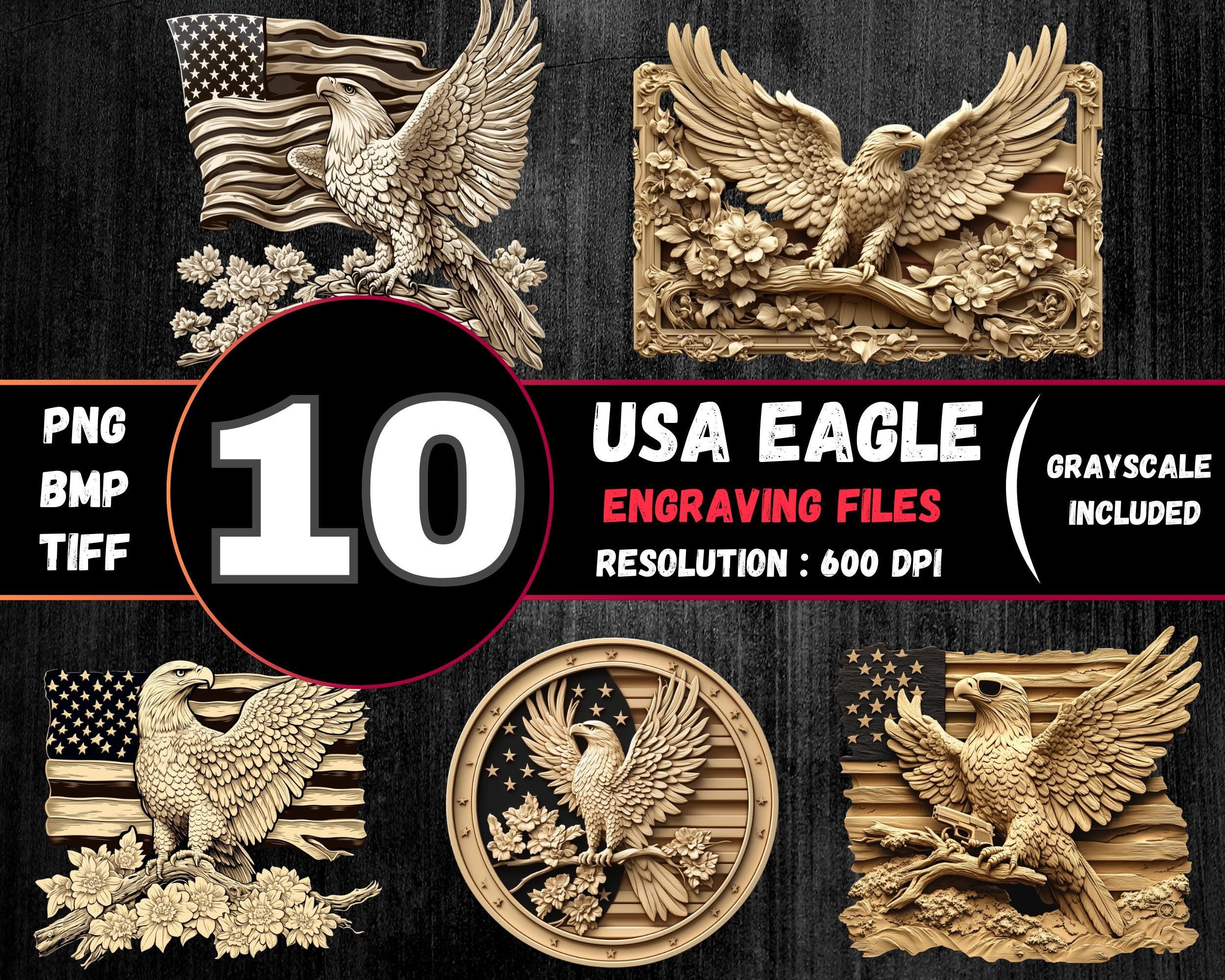 3D Eagle Laser Engraving Files, Lightburn Grayscale Files in PNG / BMP ...
