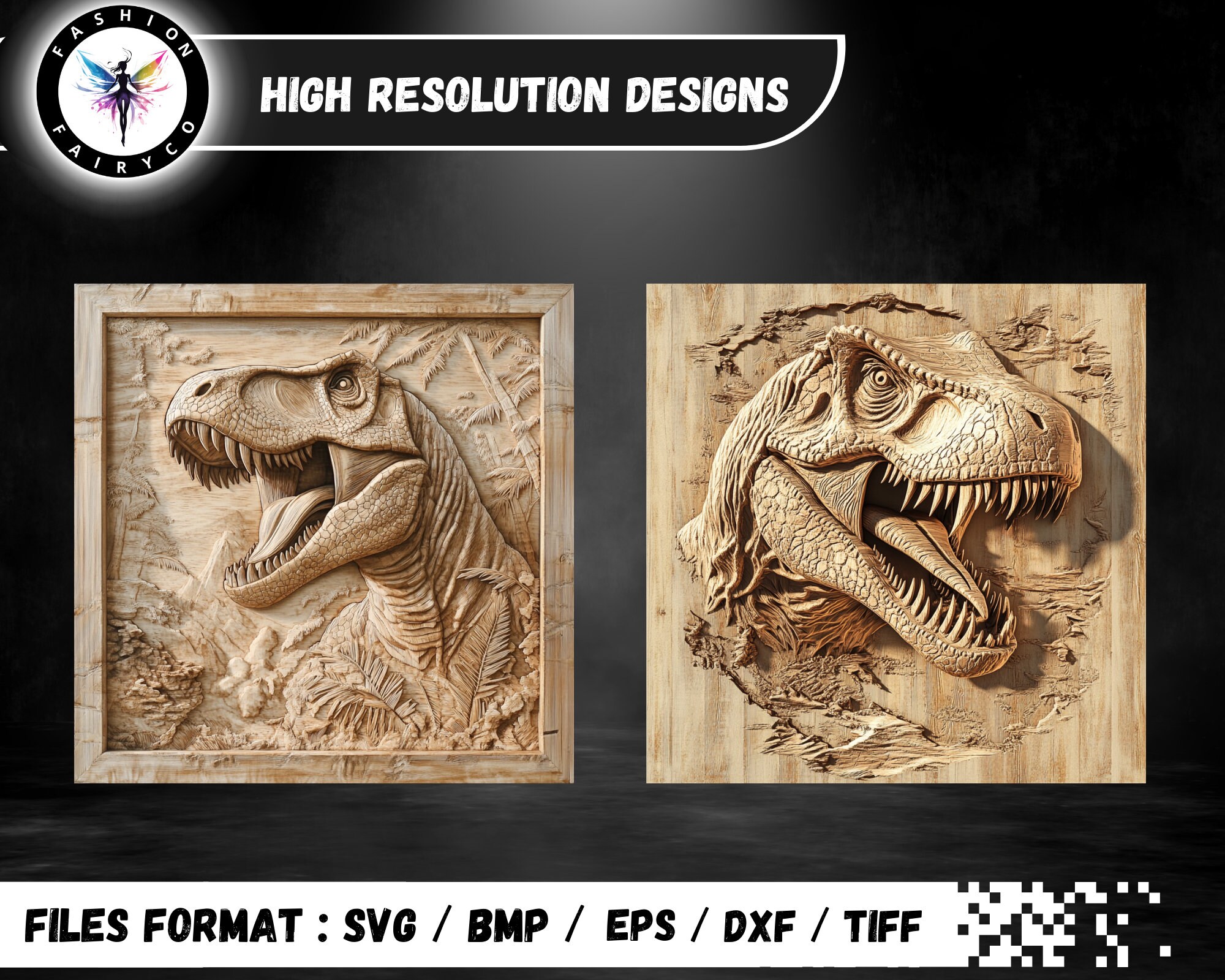 Tyrannosaurus Rex 3D Illusion Laser Engraving Bundle, Grayscale T-rex ...