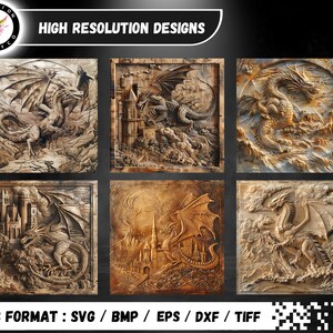 Dragon 3D Illusion Laser Engraving Bundle, Dragons Files, Grayscale ...