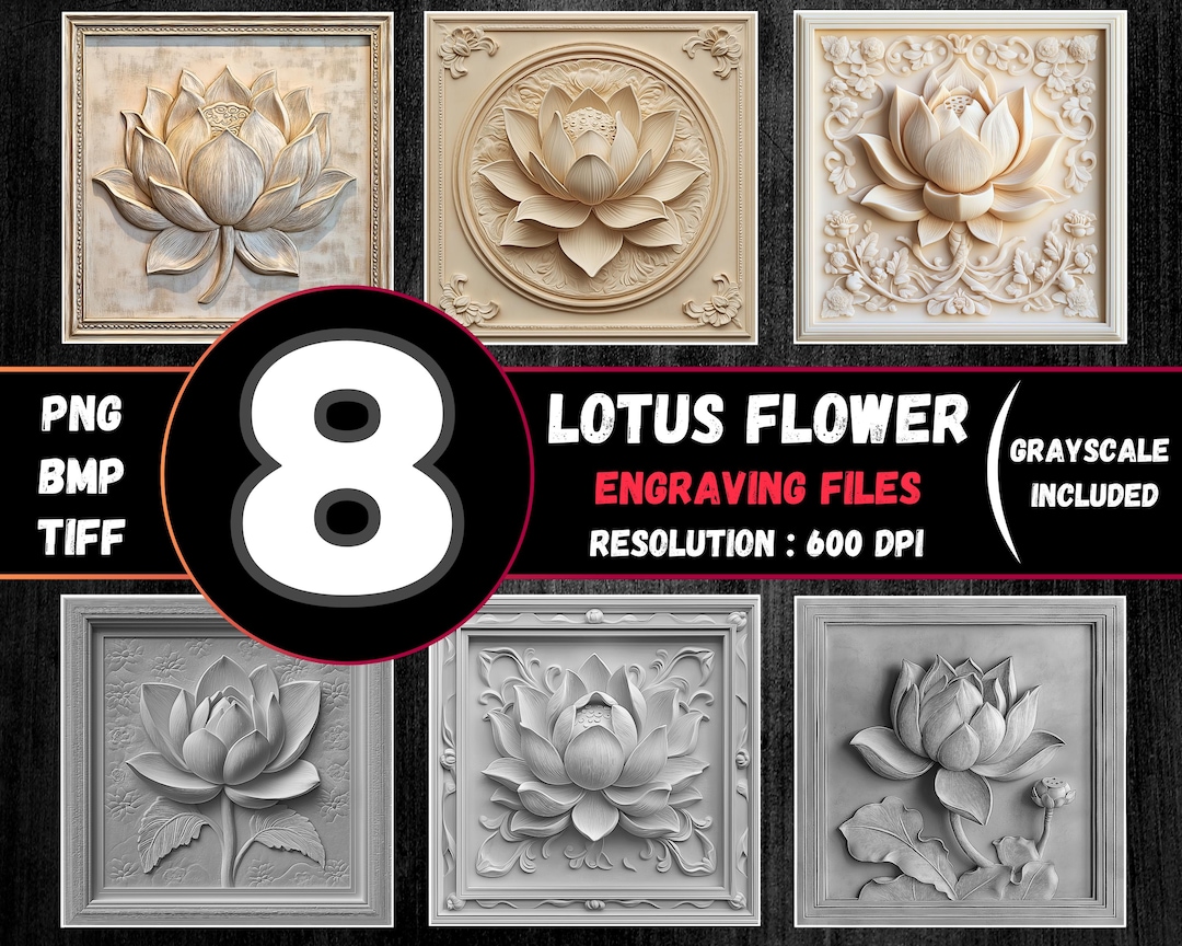 Lotus Flower 3D Illusion Laser Engraving PNG Bundle, Flower Laserburn ...