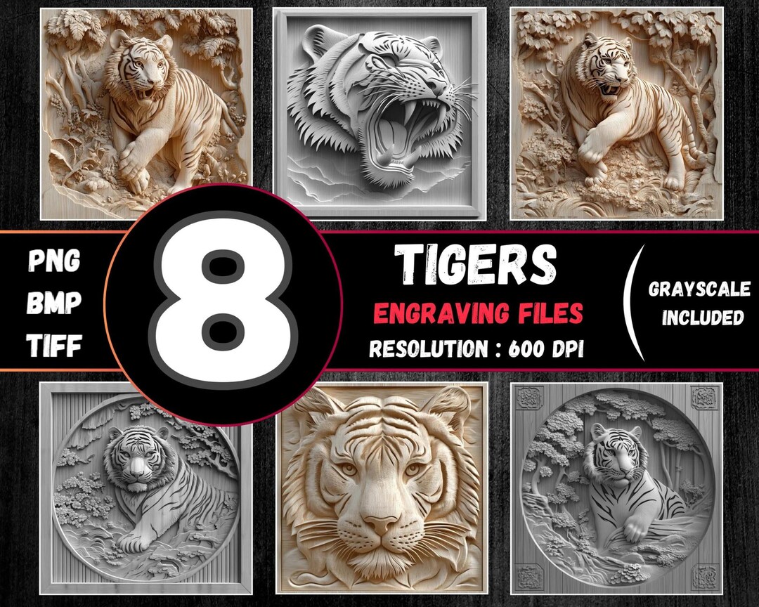 Tiger 3D Illusion Laser Engraving Bundle (digital Files) | PNG BMP Tiff ...