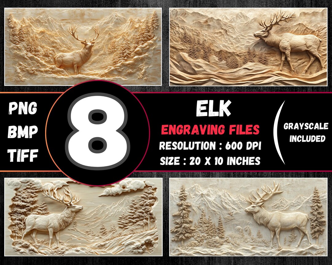 Elk 3D Illusion Laser Engraving Bundle (digital Files) | PNG BMP TIFF ...